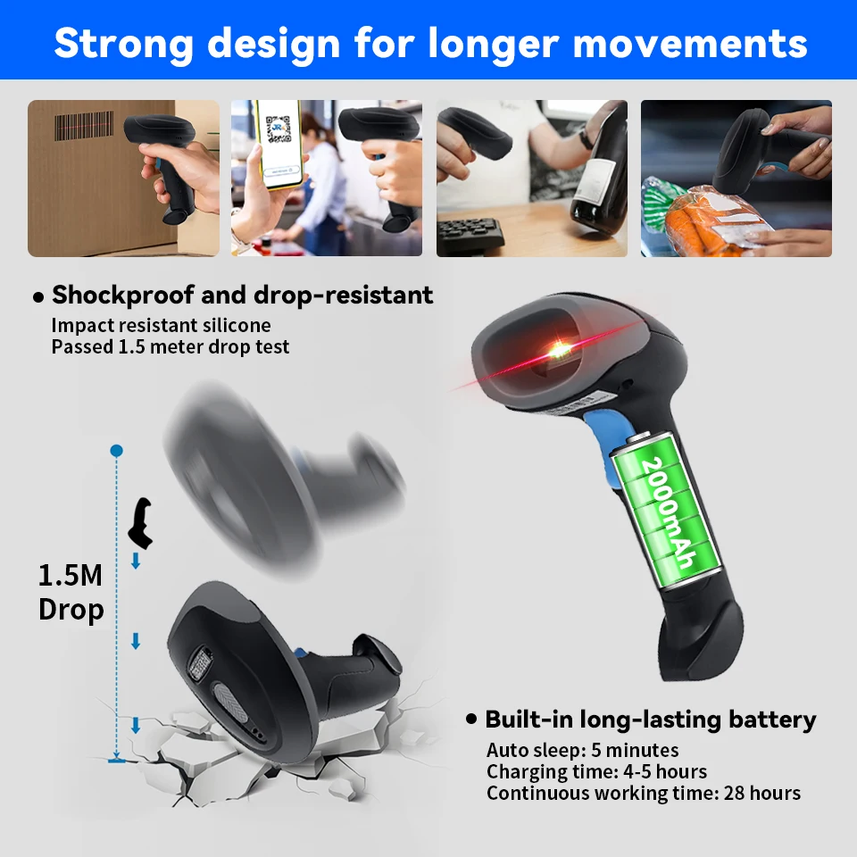JR Wireless Bracode Scanner - Efficient 2D Bluetooth Scanner