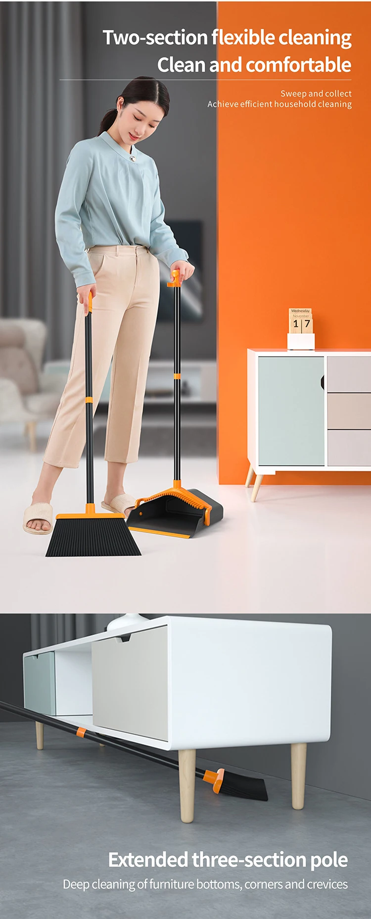 2023 Hot Sale Foldable Brooms And Dustpans Vertical Floor Cleaning ...