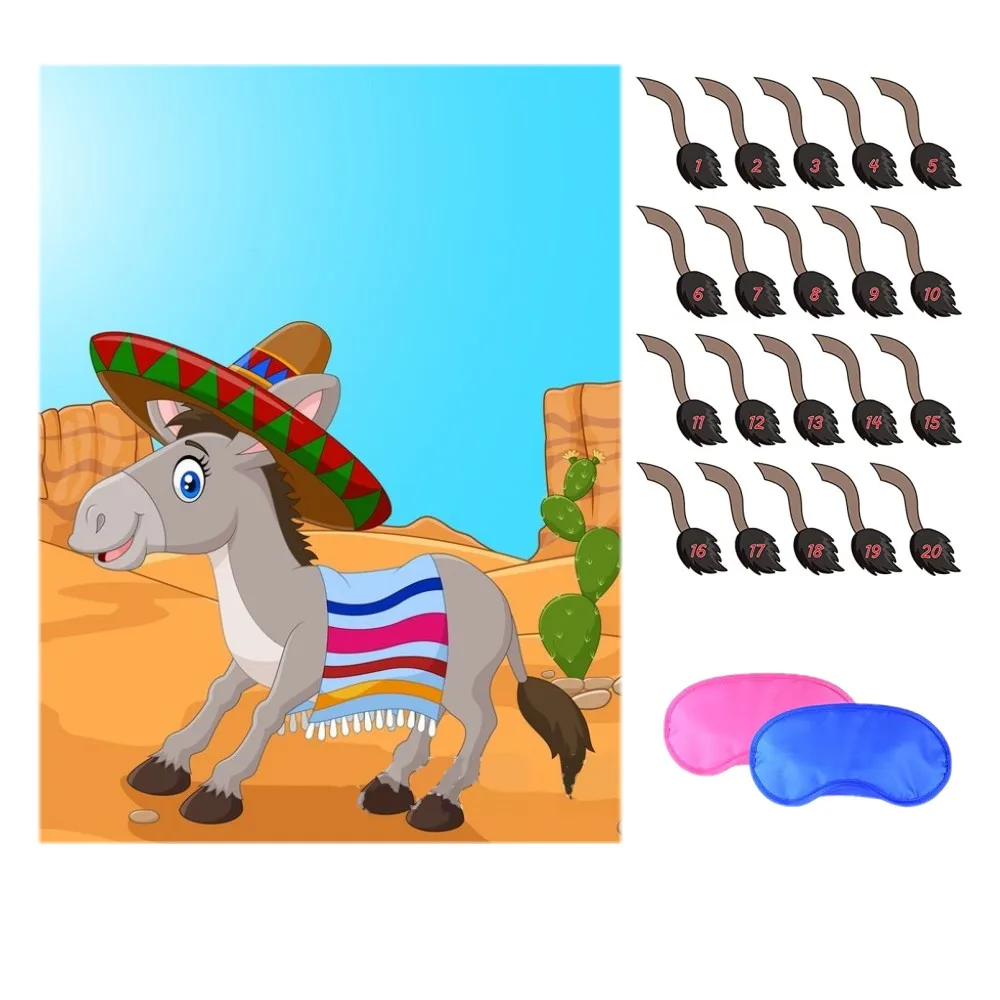Pin The Tail On The Donkey Party Game With 24 Pcs Tails For Kids ...
