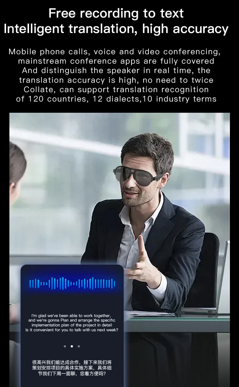 F08 AI Translation Smart Glasses Audio Headsets Polarized UV Protective ...