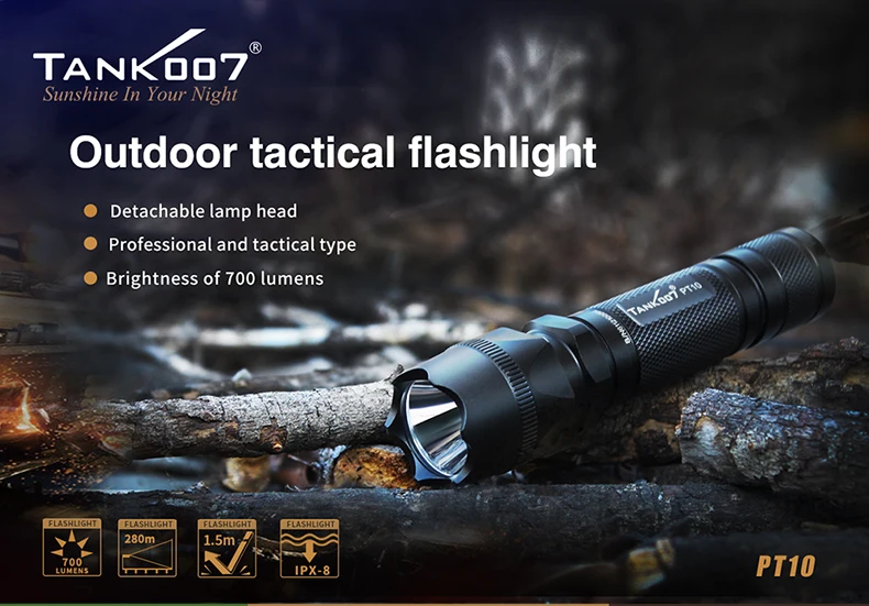 TANK007 13.29x2 LED Flashlight - IP68 Waterproof & Rechargeable