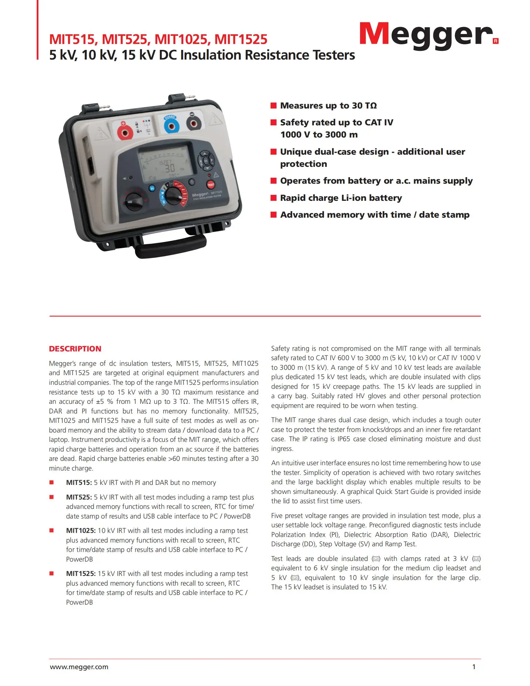 For Megger Insulation Resistance Tester MIT515 Customizable OEM Support ...