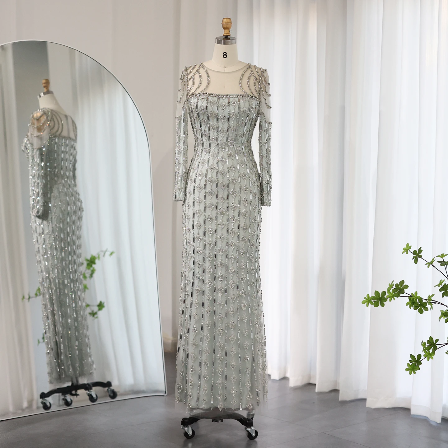 Shop Luxury Sage Green Dubai Evening Dresses for Muslim Women