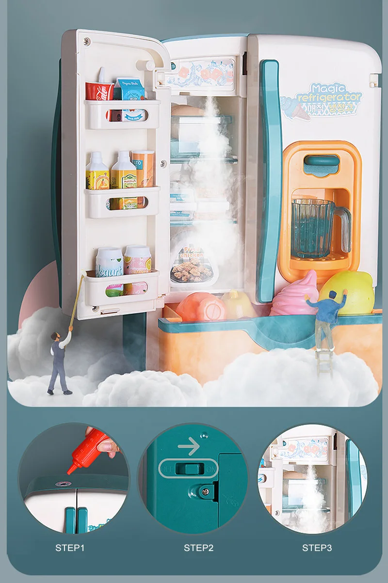 Pretend Play Refrigerator Fridge Toy With Spray Function Simulation ...