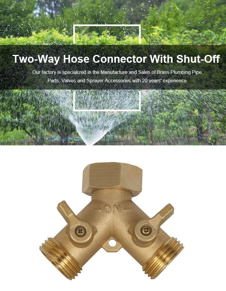 Heavy Duty Brass Garden Y Shaped 2 Way Water Hose Splitter Connector ...