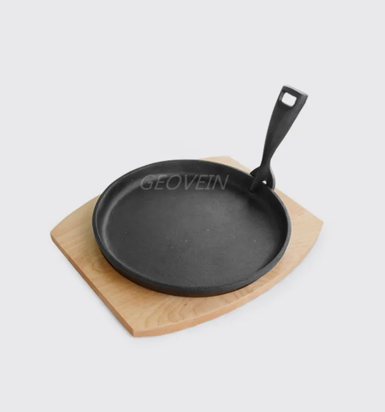 8 Inch Round Nonstick Cast Iron Fajita Plate Set With Wooden Base - Buy ...