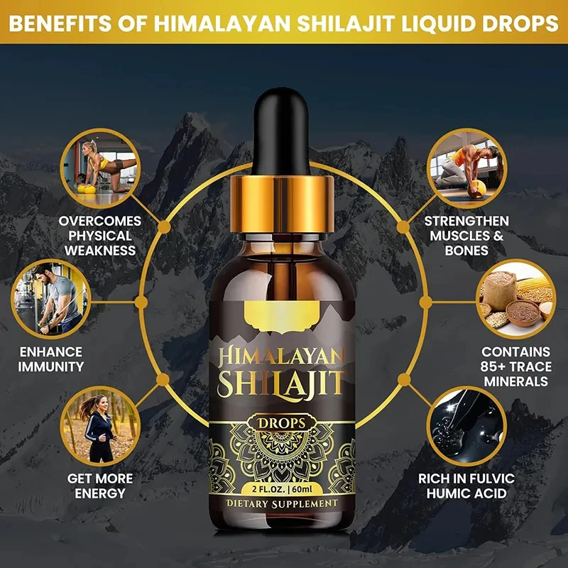 Pure Shilajit Himalayan Liquid Drops Natural Trace Minerals Fulvic Acid ...
