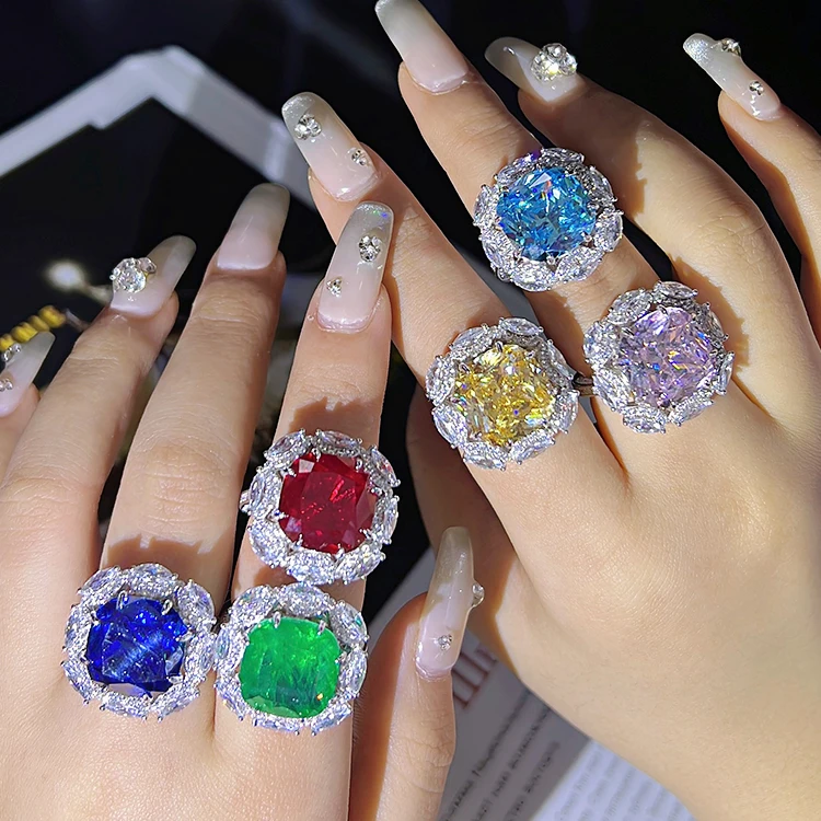 Luxury Design Zirconia Flower Ring Jewelry 925 Sterling Silver Big ...