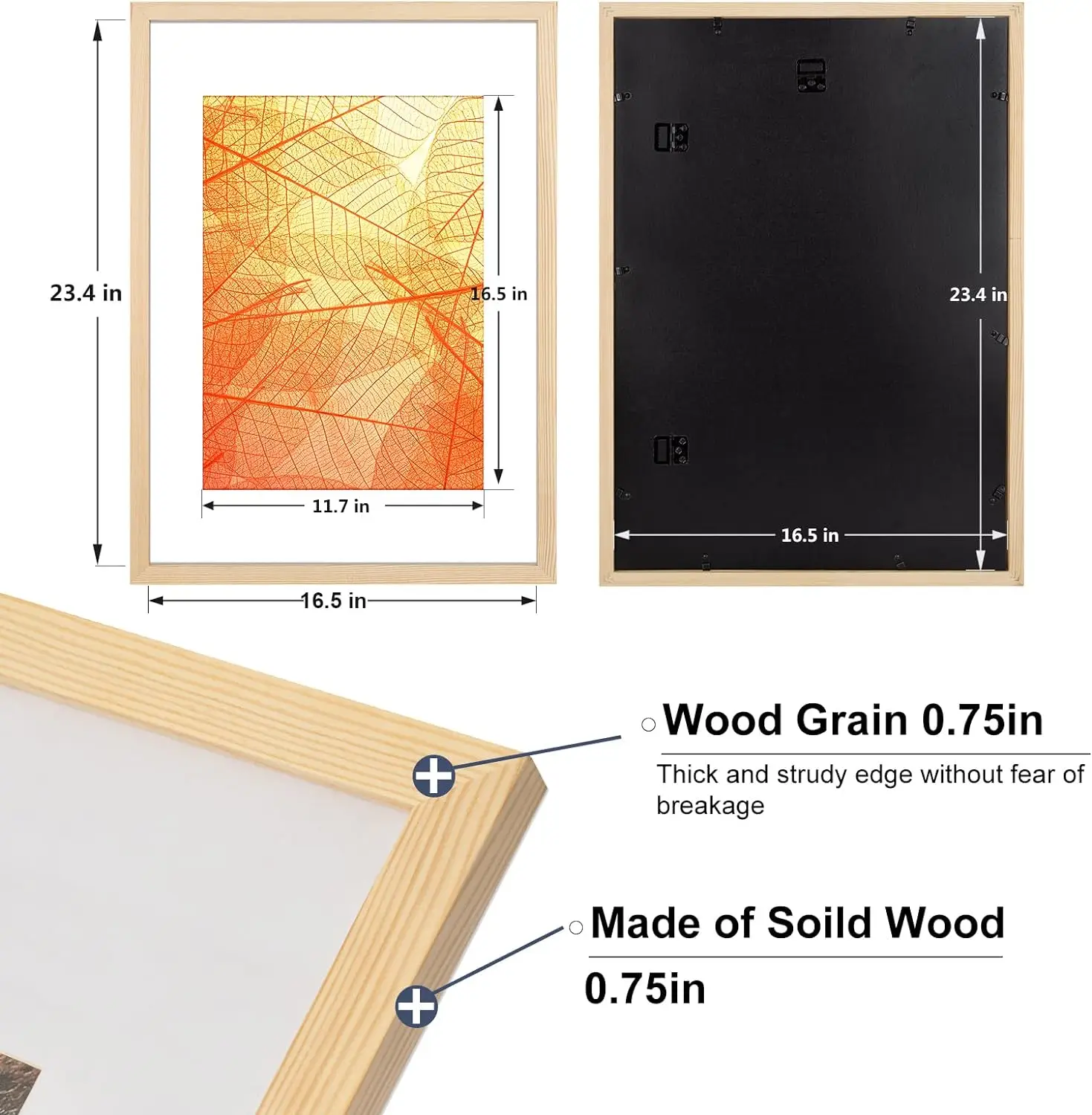 A2 Poster Picture Frame 16.5x23.4 In,Display Picture A2 Or A3 With Mat,Thin Natural Solid Wood ...