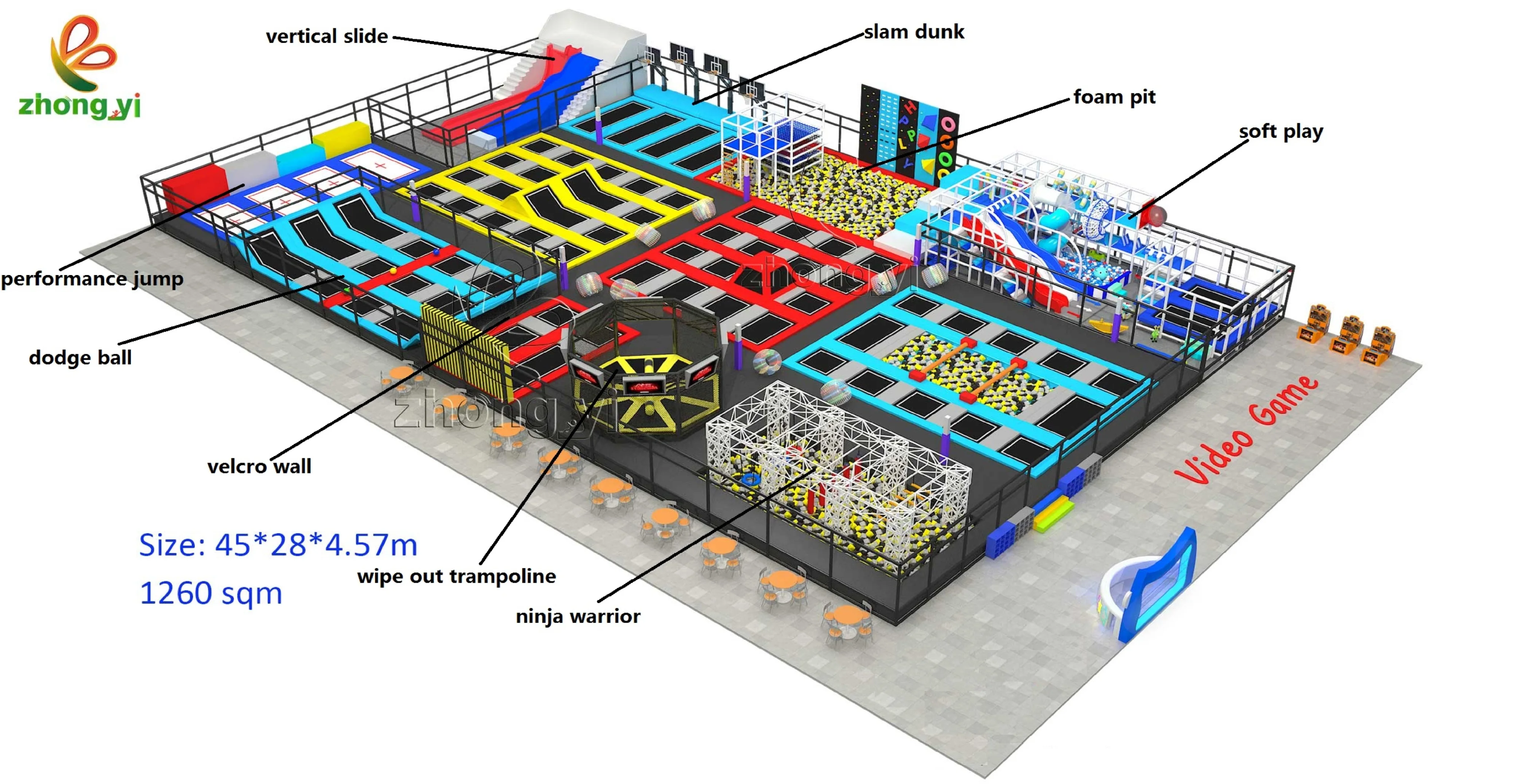 Zhongyi Adults Kid Indoor Amusement Jump Trampoline Park