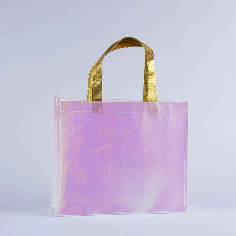 Custom Logo Reusable Pink Holographic Shopping Bag
