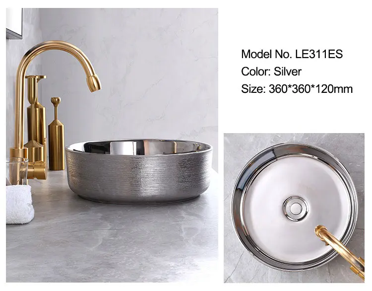 Round Counter Top Hand Wash Basin Modern Gold Ceramic Bathroom Sink ...