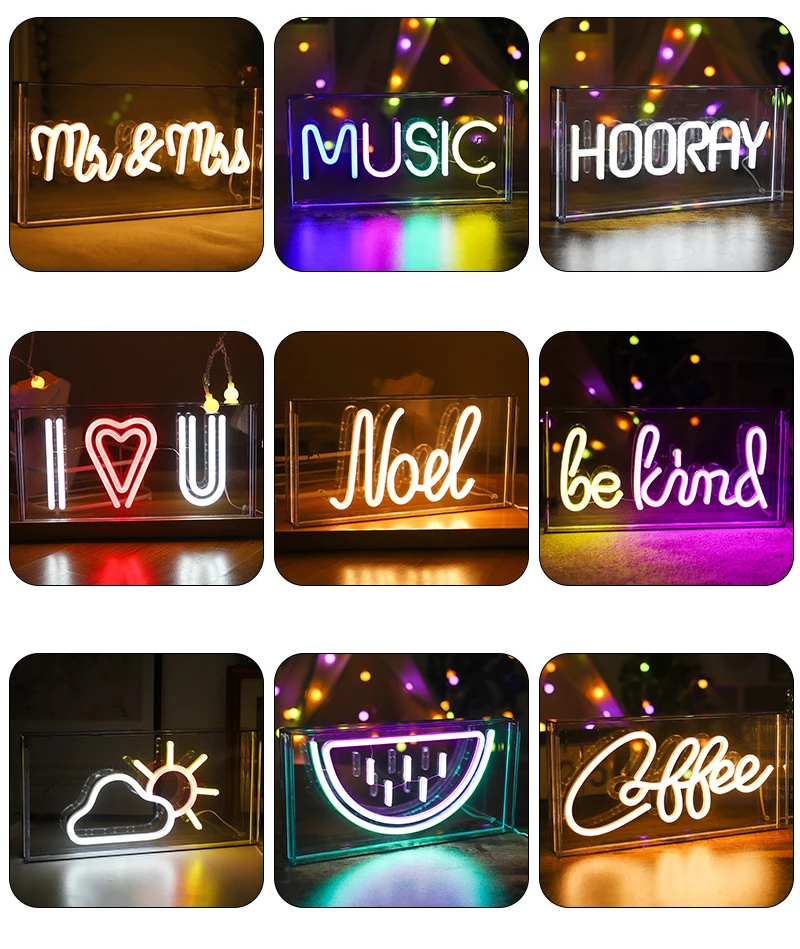 Neon Led Lights Sign 5v Usb Neon Signs Table Lamp Rectangle Light Box ...
