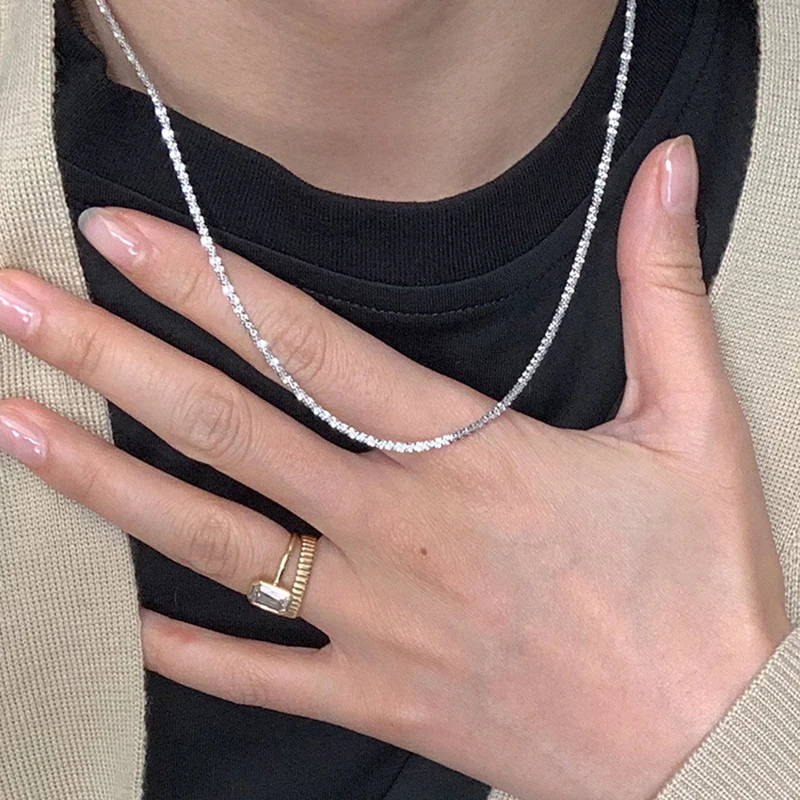 2 Sizes Shiny Thin Water Wave Chain Necklaces Starburst Fishbone Choker ...