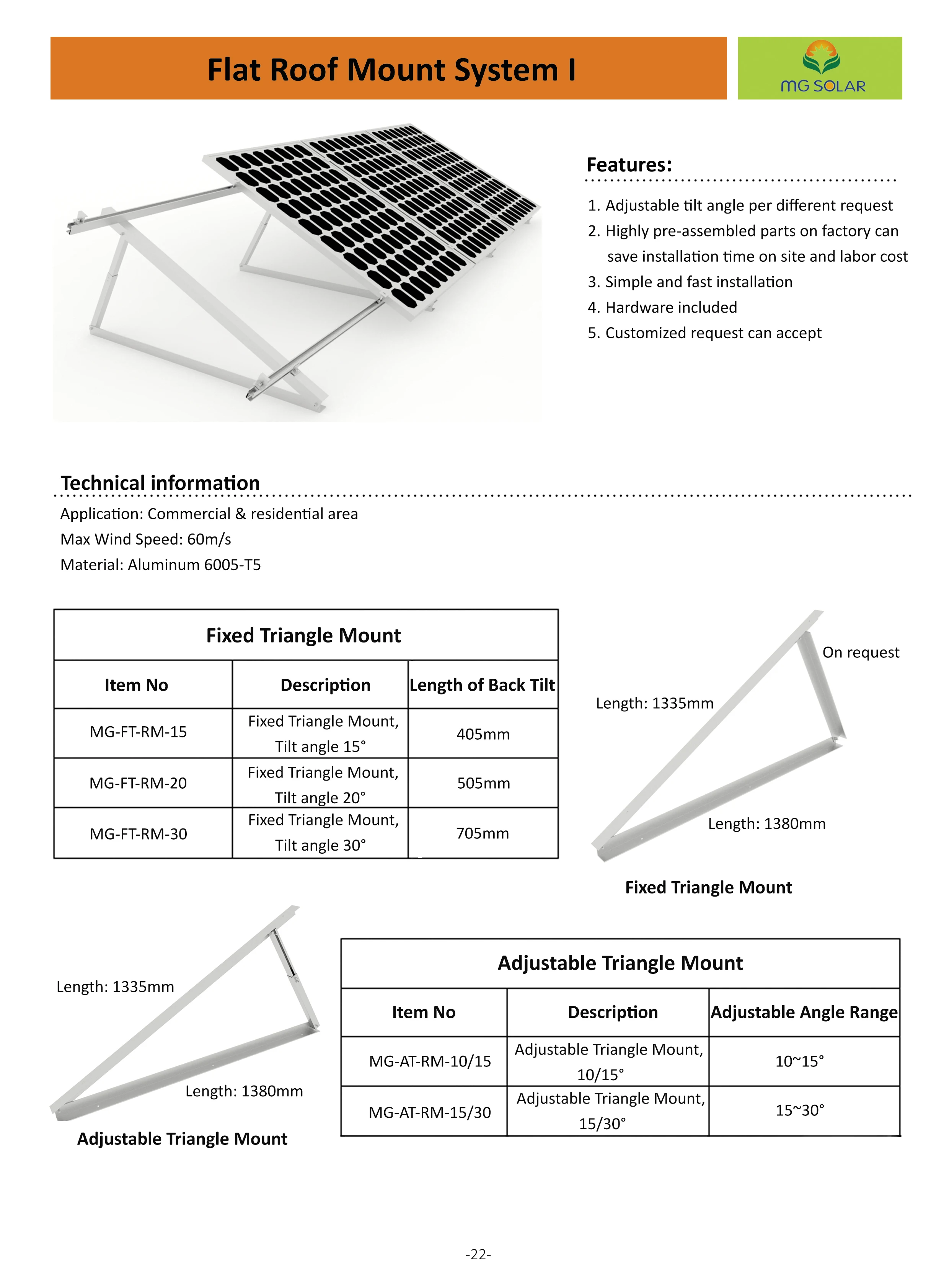 Flat Roof Bracket Mounting System Fixed Triangle Mount Aluminum Solar ...