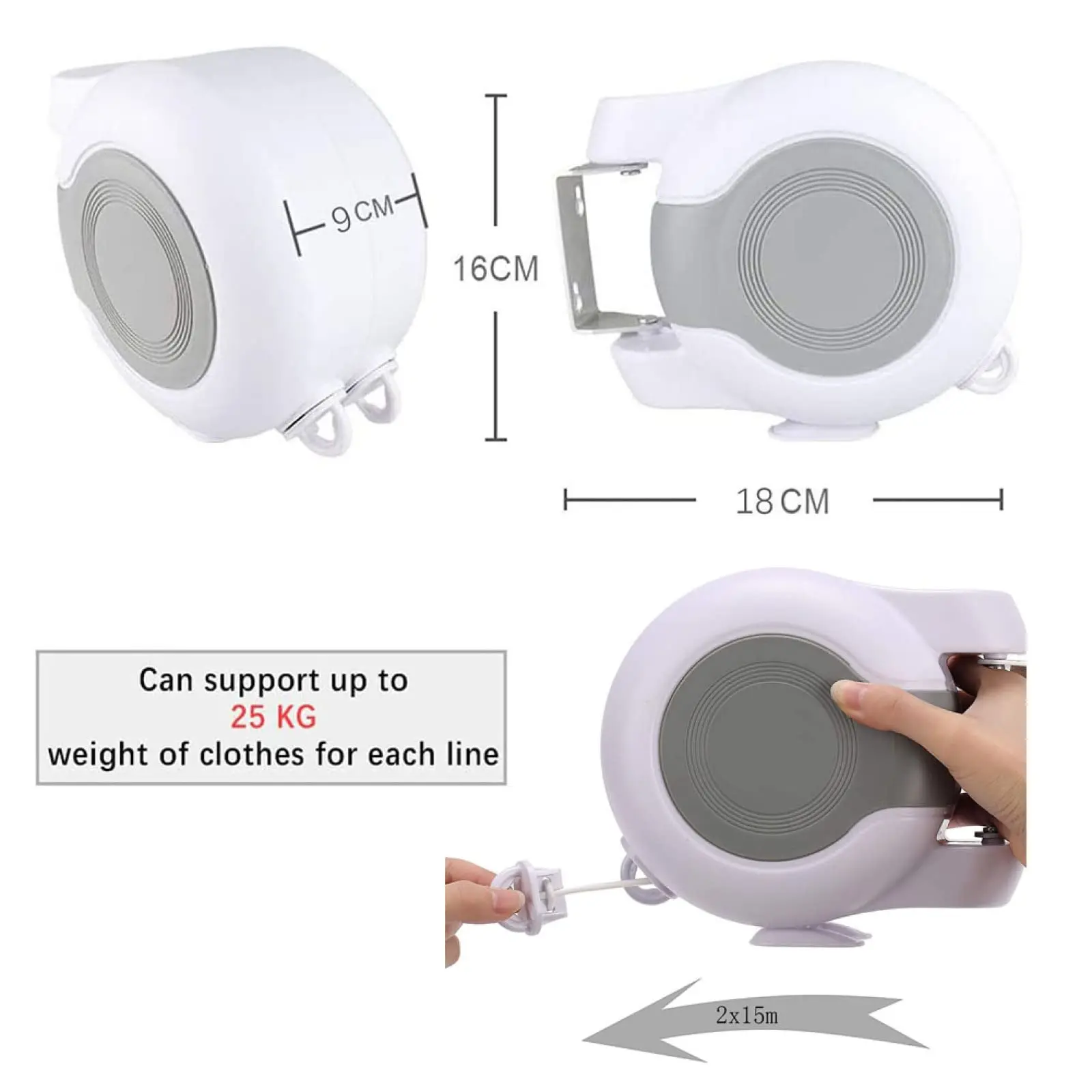 Retractable Extendable Pull-Out Wall-hung Heavy Duty Clothesline Rope ...