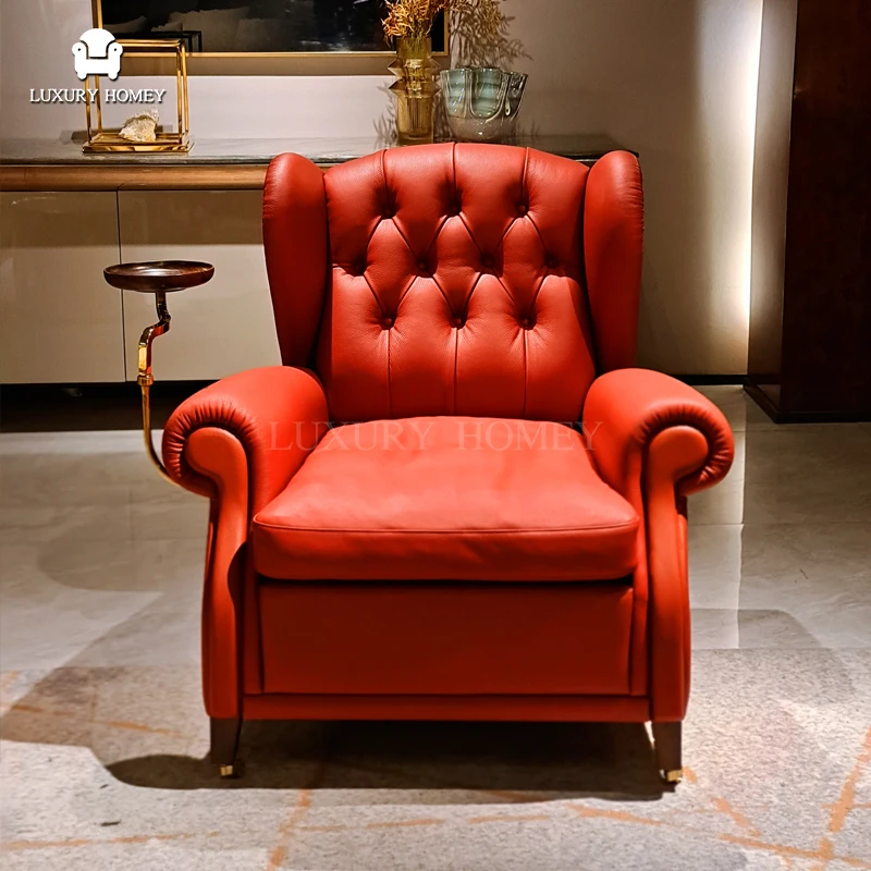 Italian Red King Throne Arm Chair - Luxury Wood & Leather
