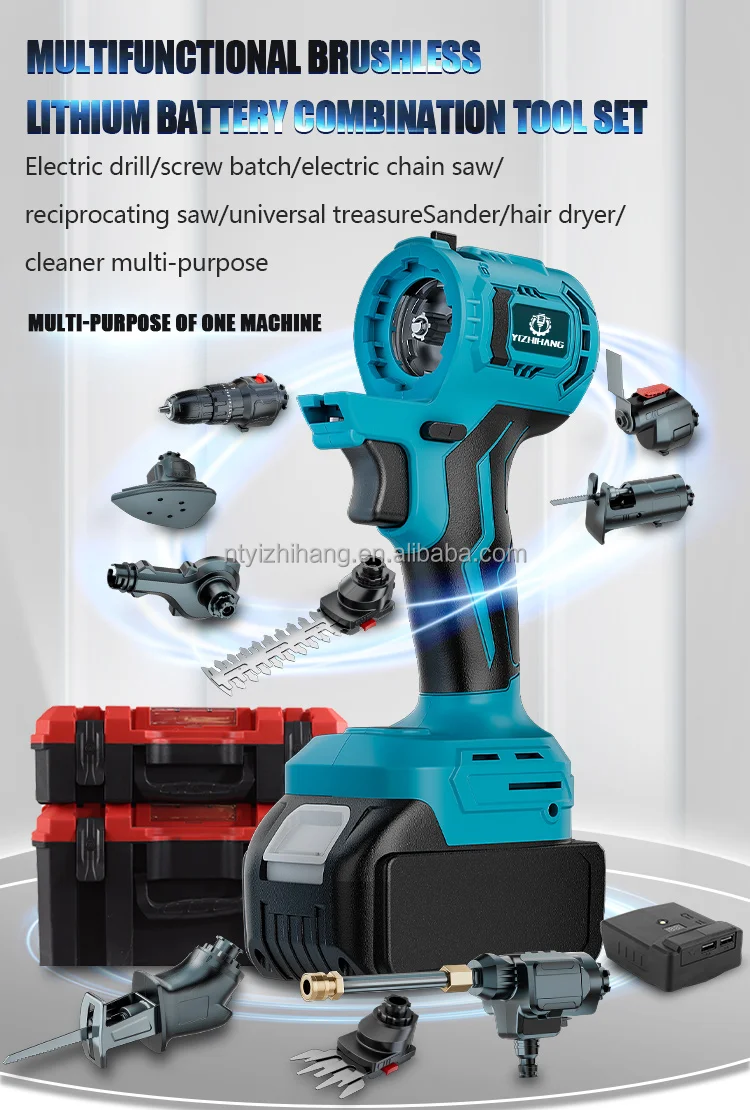 Professional Cordless Impact Drill, Jig Saw & Angle Grinder Combo Set - 15 Piece Multi-Function ...