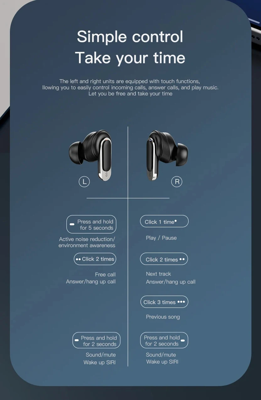 New Design ANC+ENC TWS V8 Active Noise Cancelling Wireless Earbuds ED Screen Touch Gaming ...