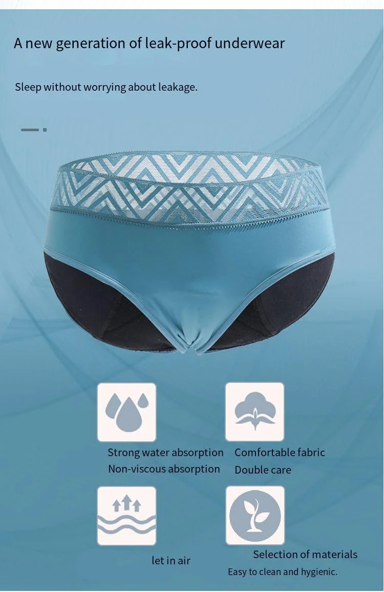 4 Layer Cotton Black Large Lace Washable Postpartum Leakproof Period Panties Flower Ruffles ...