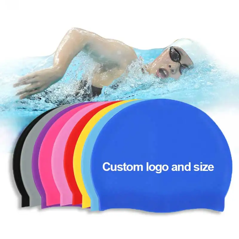 Custom Brand Designs Printed Logo Soft Silicone Swimming Cap Keep Hair ...