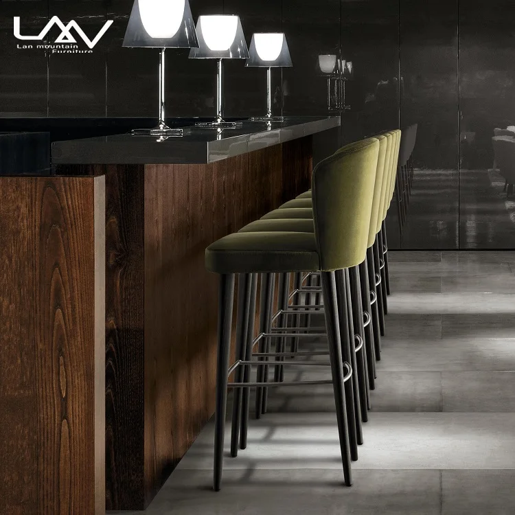 Modern Luxury Style velvet bar chair cafe Bistro hotel wood frame ...