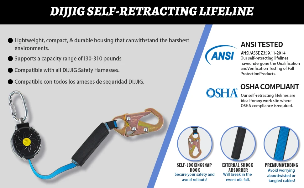 High Strength Retractable Wire Rope Fall Arrester - Durable