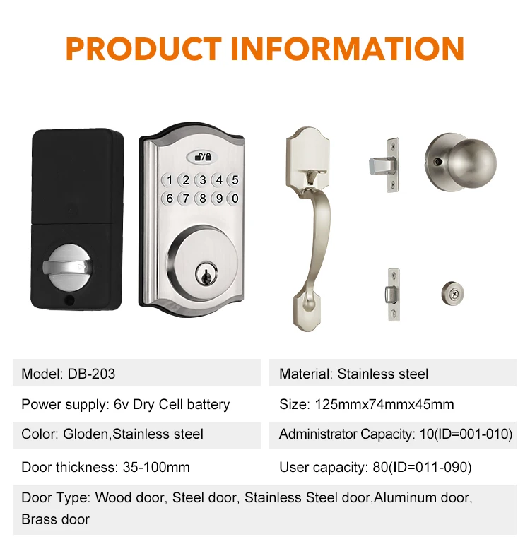Front Door Lock Handle Stainless Steel Waterproof Digital Lock Smart ...