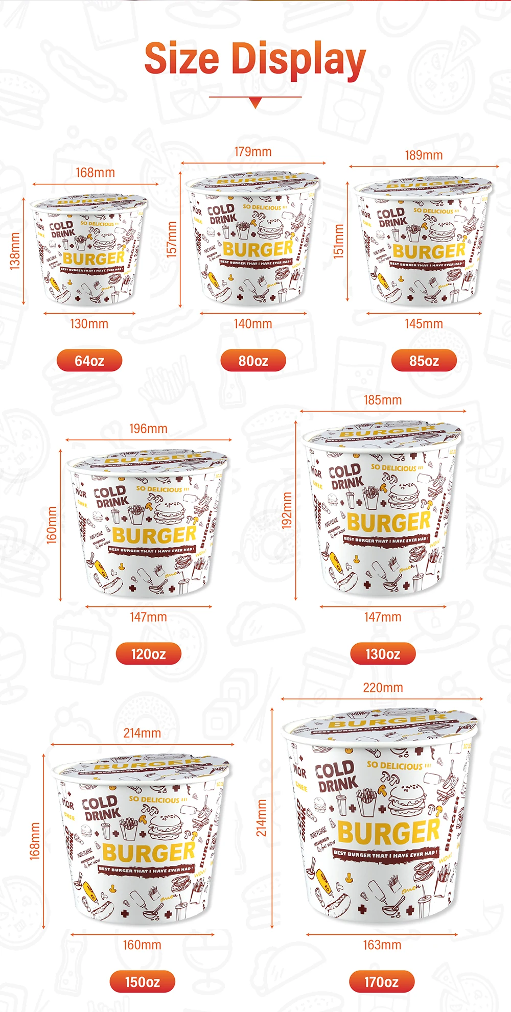 Large Capacity Custom Fried Chicken Paper Bucket Take Away Food ...