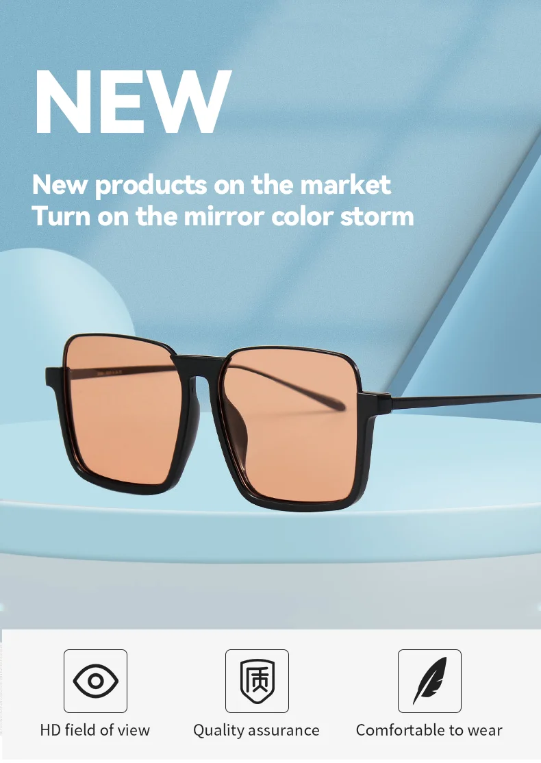 S31352-1 Custom Big Square Oversized Frame Glasses Women Shade Semi Frame Square Polarized ...