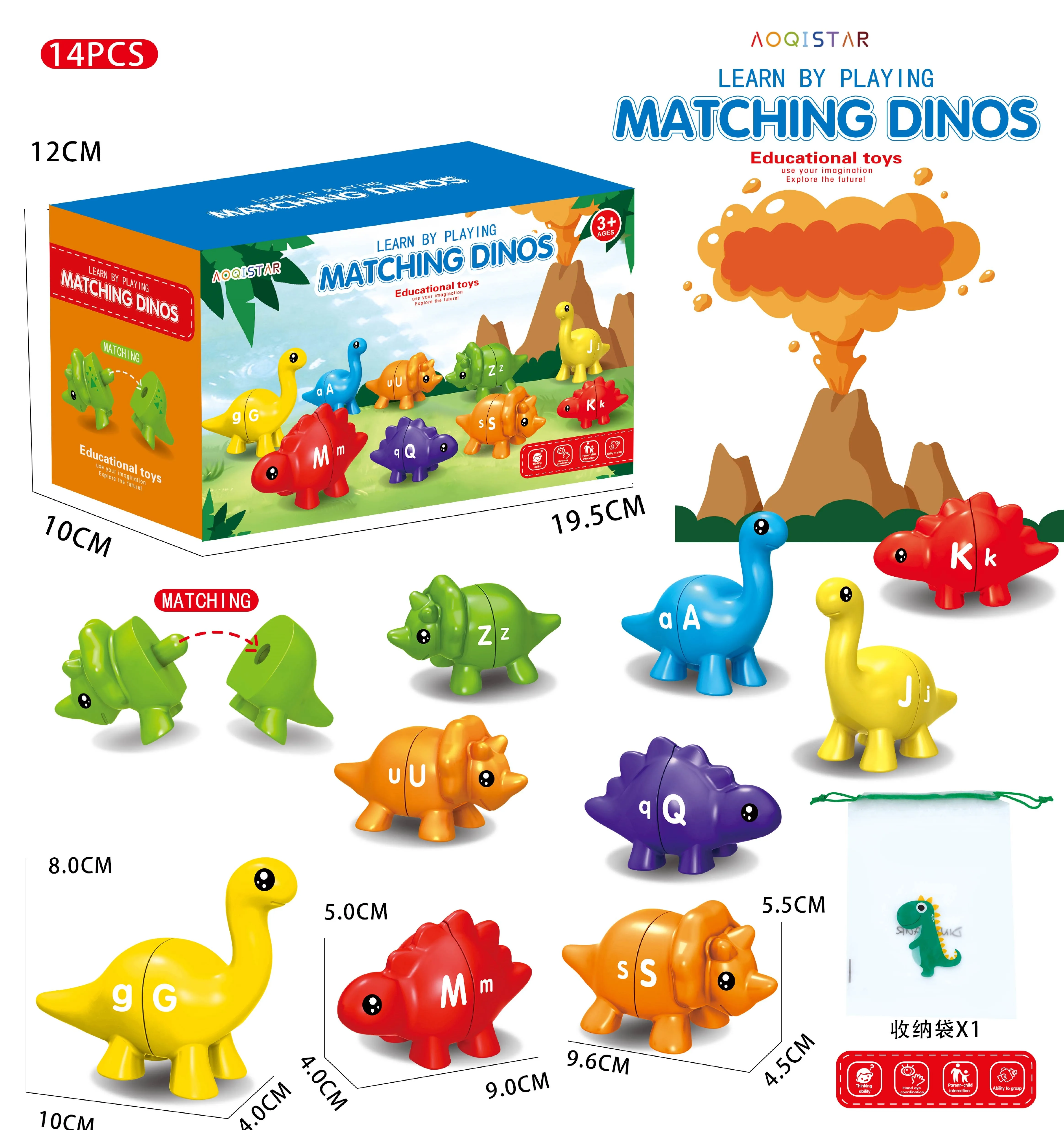 Educational ABC Letters & Numbers Dinosaur Matching Toy - Interactive ...