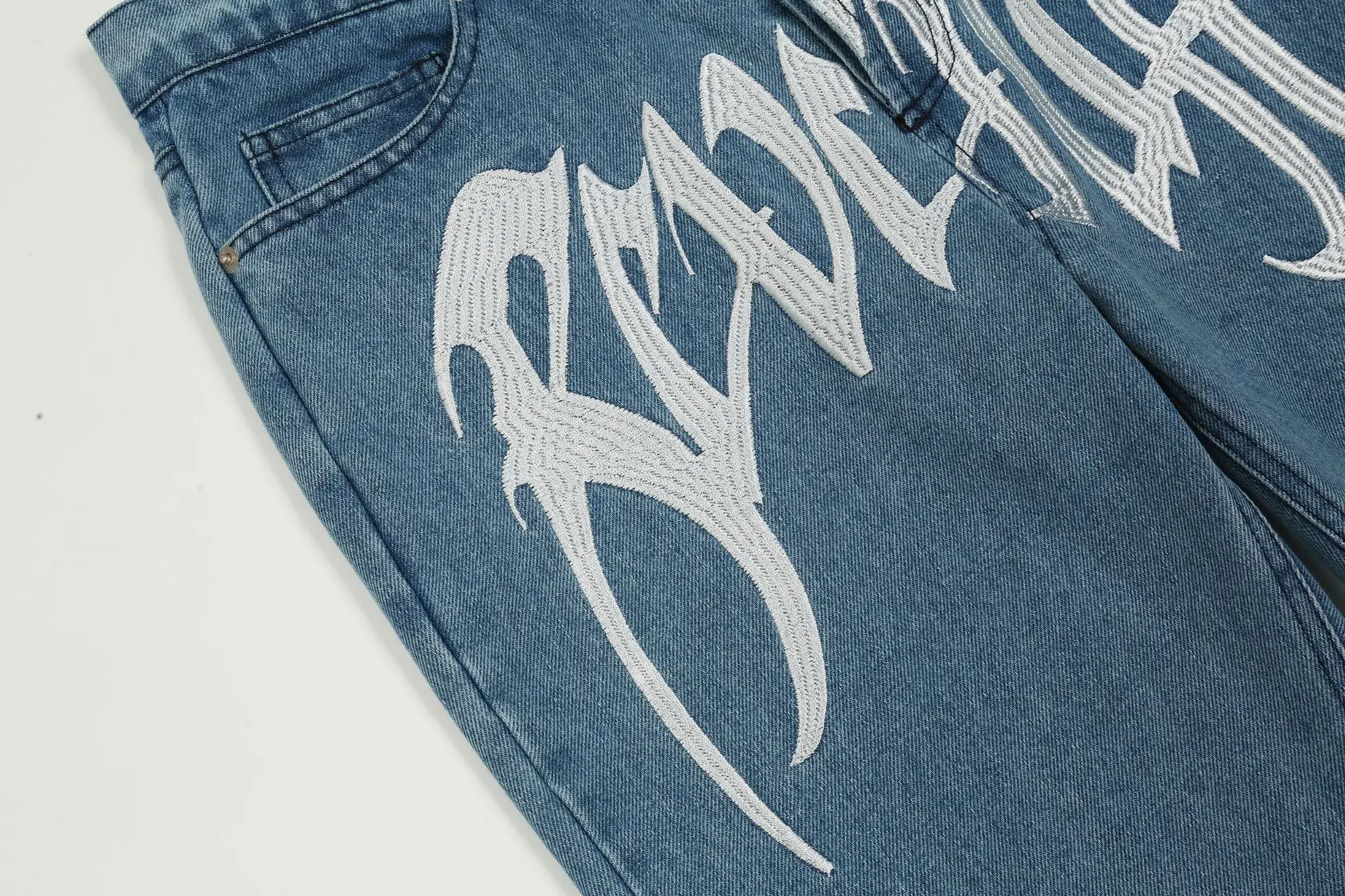 Custom Streetwear Men Denim Baggy Letter Printing Loose Straight ...