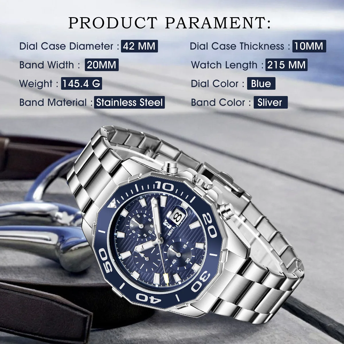 Stainless Steel Luxury Fitron Watch for Men - Waterproof Japanese ...