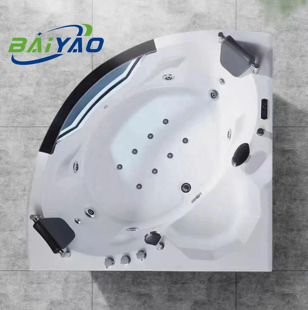 Indoor Acrylic Bathtub Hydromassage Fibreglass Corner Jakuzzi With 2 ...
