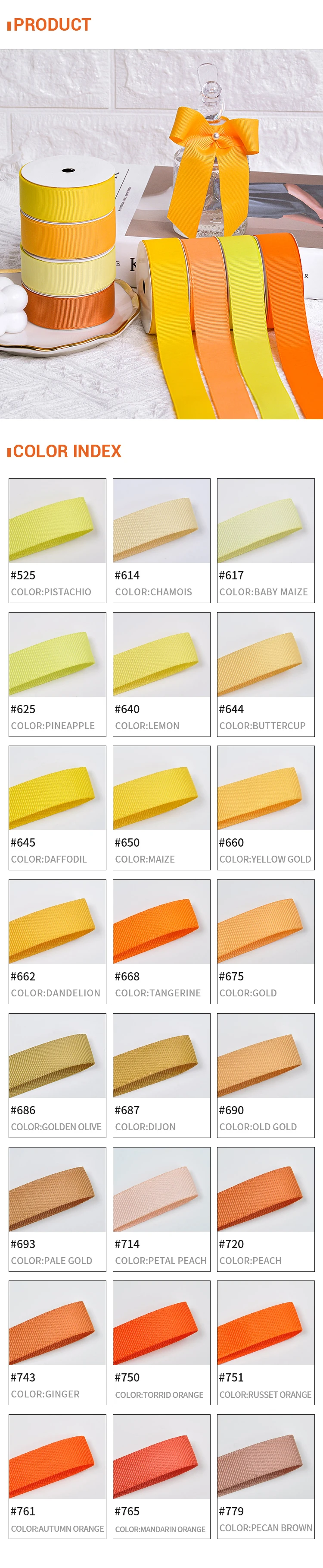 YAMA Factory 196 Colors - Stocked Polyester Grosgrain Ribbons