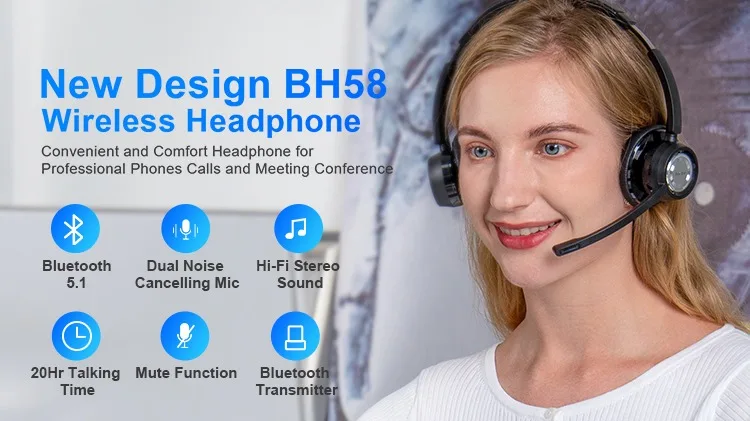 New Bee Bh58 5.0 Office Telephone Headset Bluetooth Call Center ...