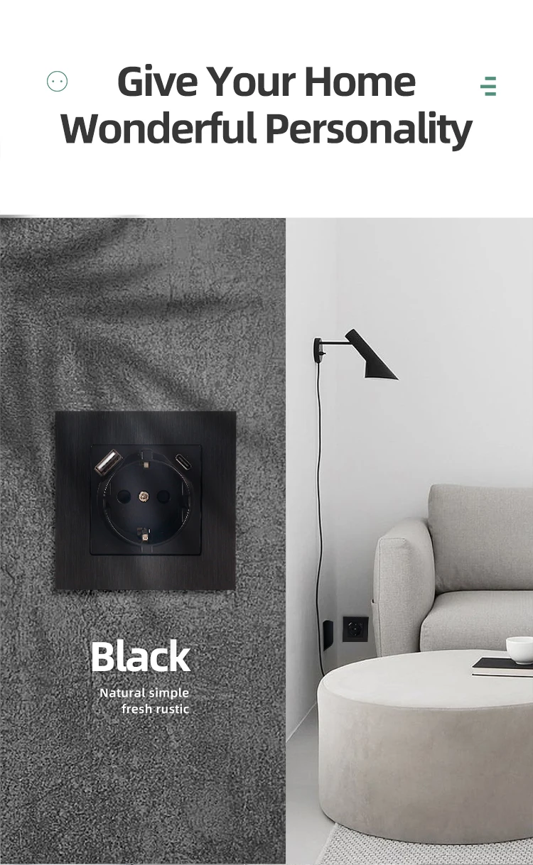 Euro Standard Power Wall Plugs Sockets With USB-A USB-C Charge Ports German Wall Socket Brushed ...