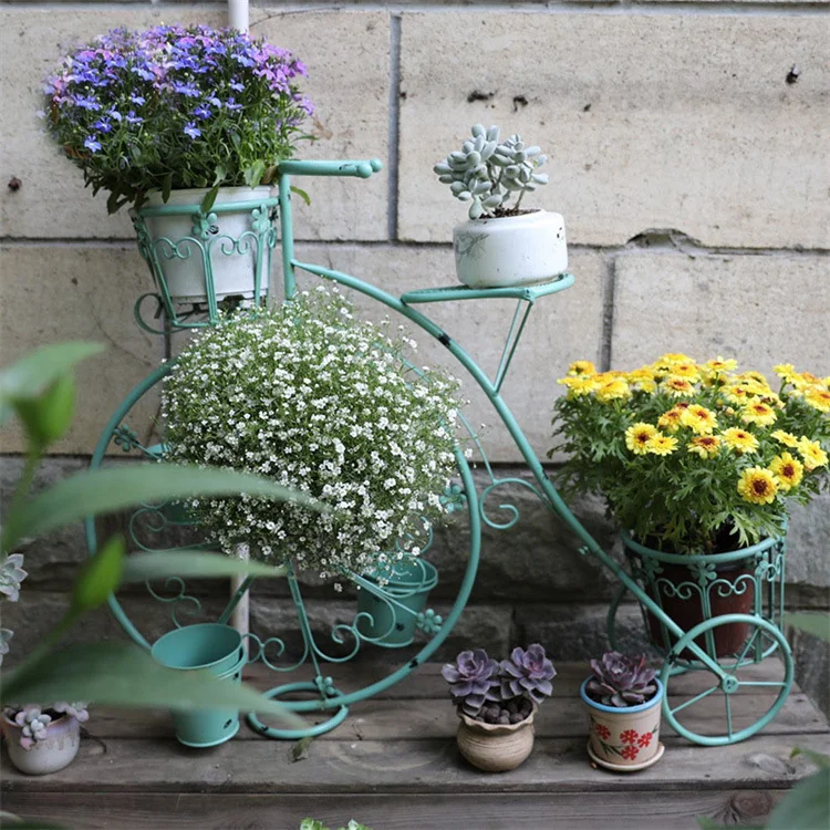 Bike Flower Pot White Garden Planter Decorative Metal Wedding Bicycle ...