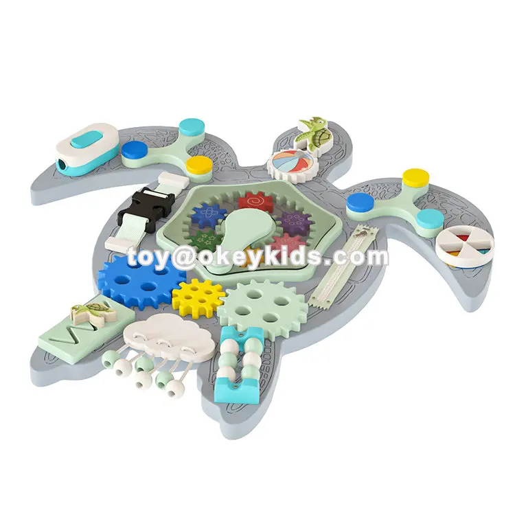Educational Sensory Activity Toy Turtle Shaped Wooden Busy Board For ...