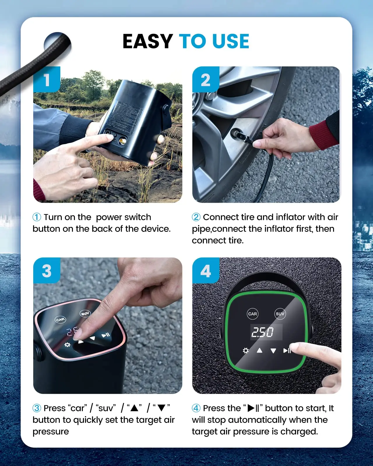 Wireless 12v Tire Inflator Digital Automatic Tire Inflators Portable ...