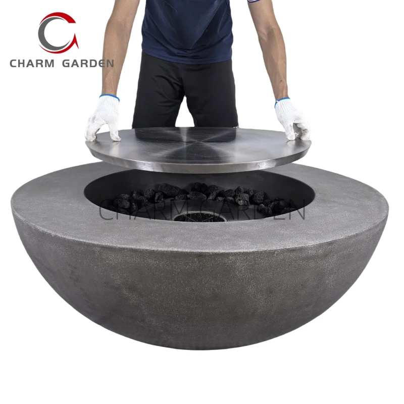 Modern Cast Concrete Freestanding Bio Ethanol Round Fire Pit Indoor ...