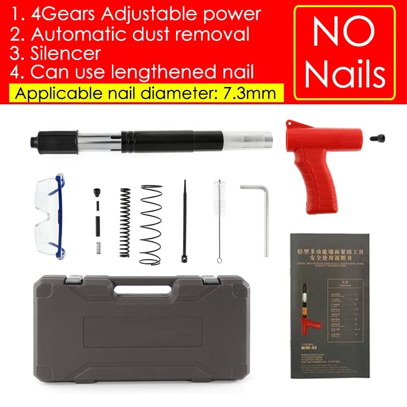 Mini Steel Nail Gun 4 Gears Adjust Automatic Slag Silencer Fastener ...