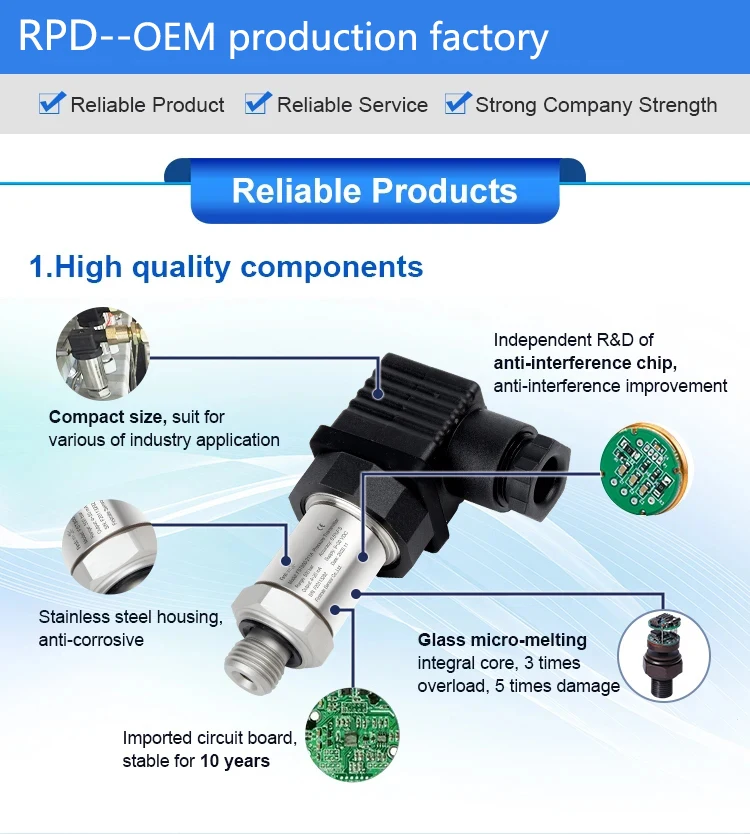 IP68 High Temperature 1/4 Hydraulic 100 psi Pressure Transducer 5v ...