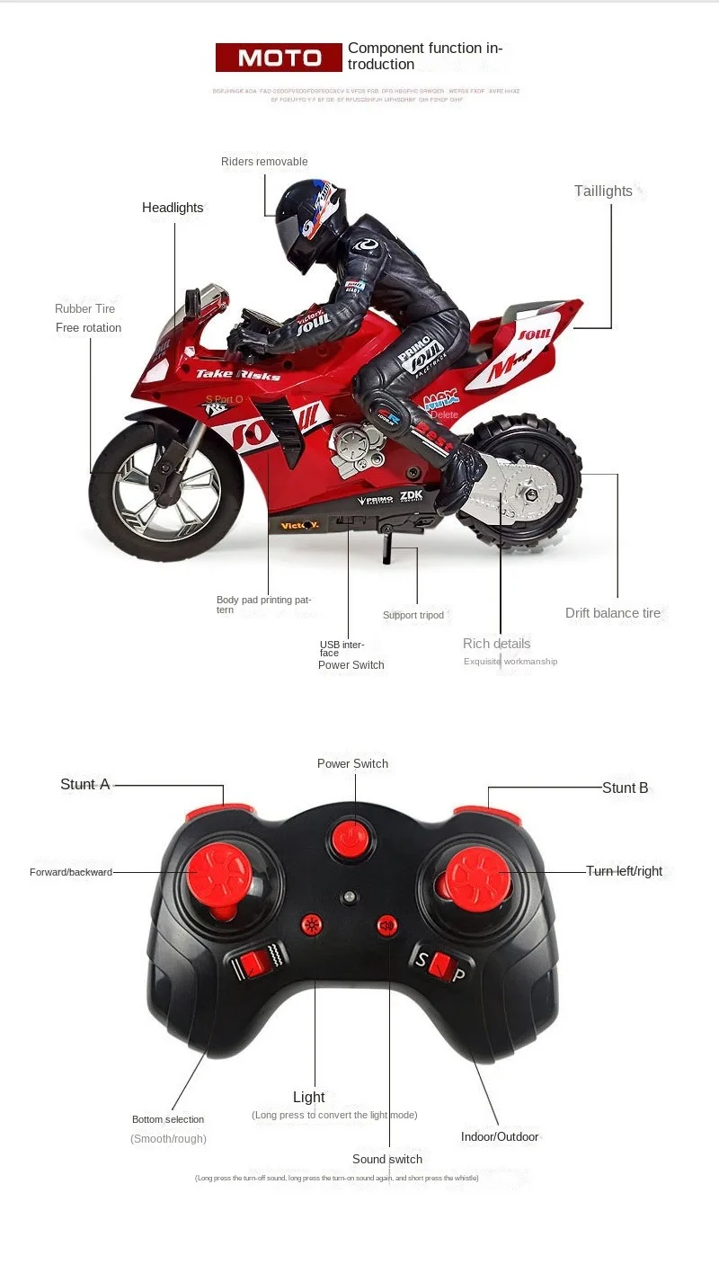 Aijh 1/6 Rc Motorcycle Stunt Toys - Self-Balancing Fun