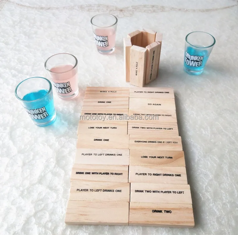 Wooden Tumbling Tower Drinking Game & Stacking Toy - OEM Available