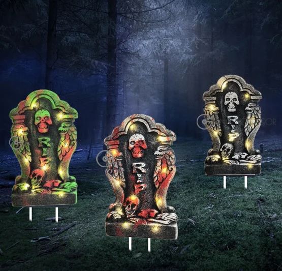 Spooky Rip Tombstone Skeleton With Led Glowing Light For Haunted House ...
