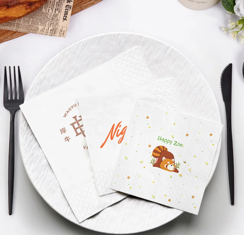 Commercial White Wedding Napkin Logo Custom 2-Layer Recyclable Wood ...