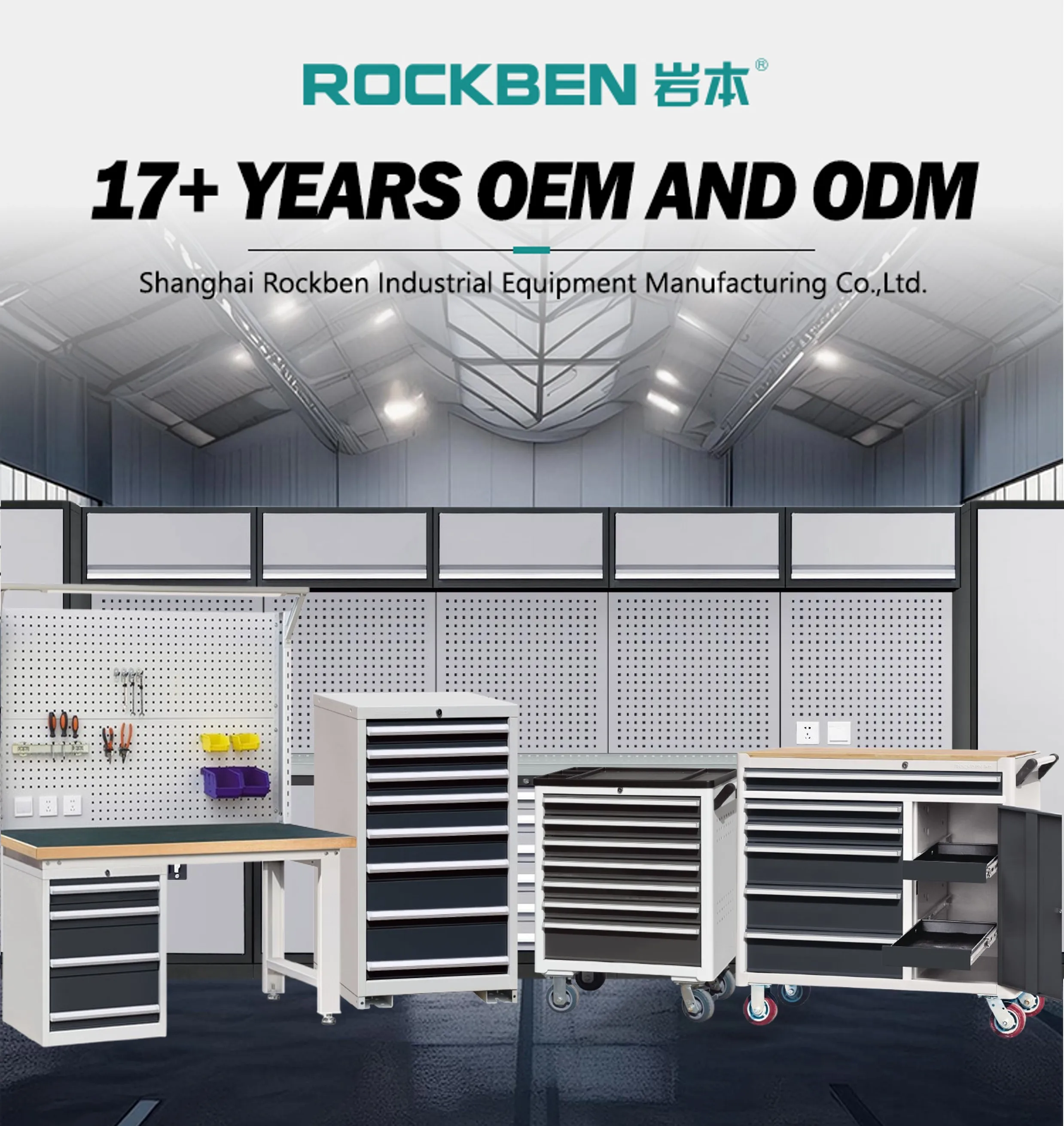 ROCKBEN Modular Design Garage Tool Cabinet Metal Steel Workshop ...