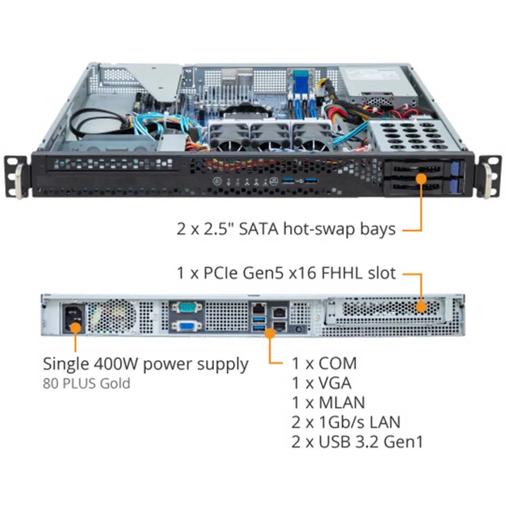 Gigabyte R113-C10 Rack Server - AMD Ryzen 7000, 1U, 4-Bay SATA