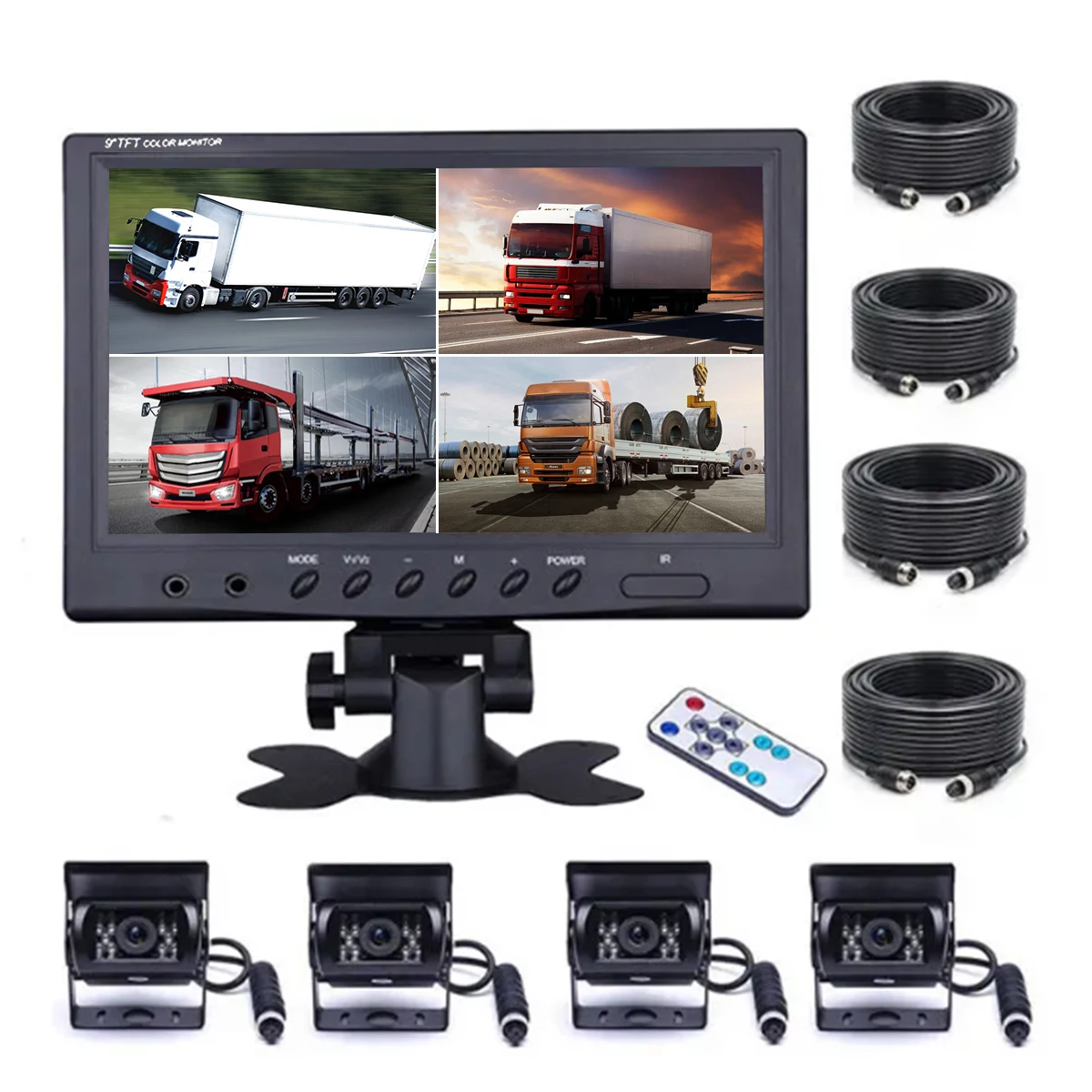 9'' Quad Split Monitor Truck Camera System - Waterproof & Night Vision